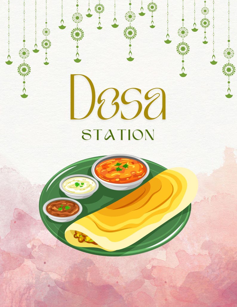 Dosa Station Stall Sign | Indiam Crepe Poster | Indian Bengali Wedding ...