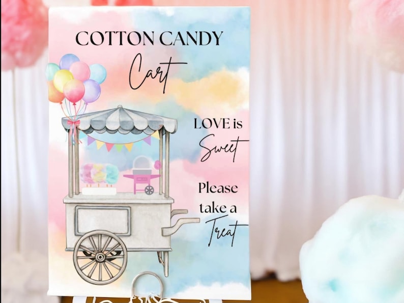 Cotton Candy Bar Cart Sign | Sugar Floss Sweets and Treats Poster ...