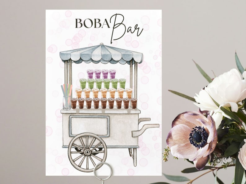 Bubble Tea Boba Bar Cart Stall Sign | Drink Station Sign | Birthday ...