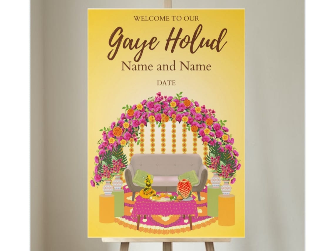 Pink Flower Arch Gaye Holud Sign | Turmeric Ceremony | Haldi Dolki ...