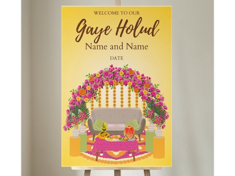 Pink Flower Arch Gaye Holud Sign | Turmeric Ceremony | Haldi Dolki ...