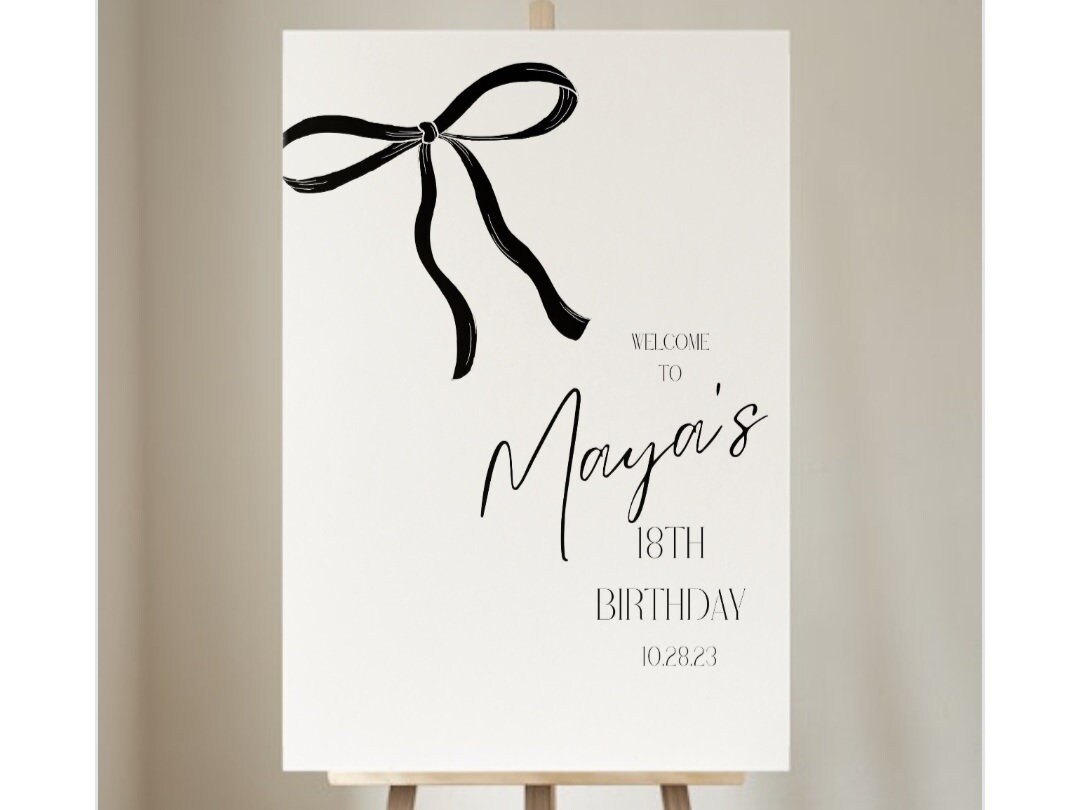 Black Ribbon Welcome Sign | Minimal Black Bow Poster | Modern Aesthetic ...