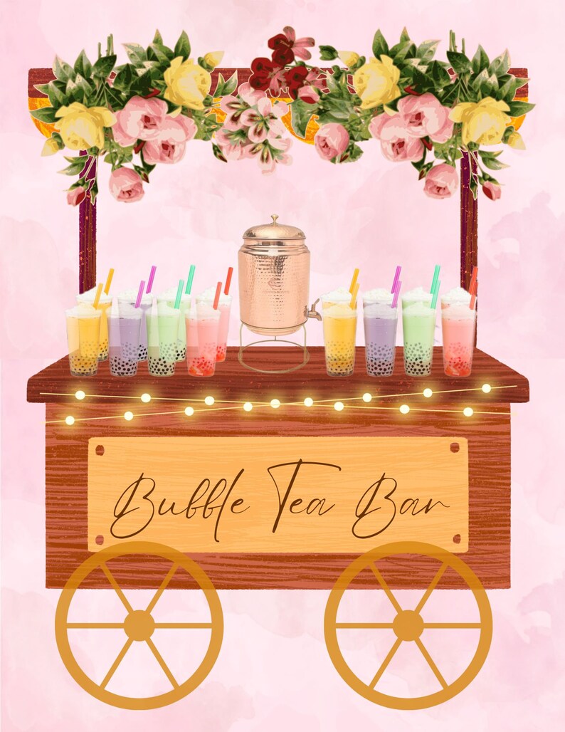 Bubble Tea Cart Sign | Boba Bar Sign | Drink Station Sign | Birthday ...