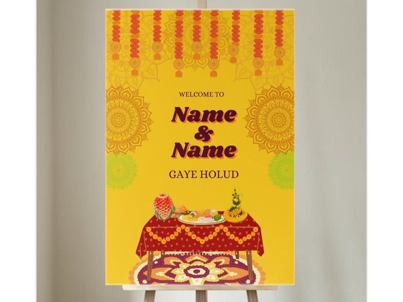 Gaye Holud Sign | Haldi Sign | Turmeric Ceremony | Holud Poster ...