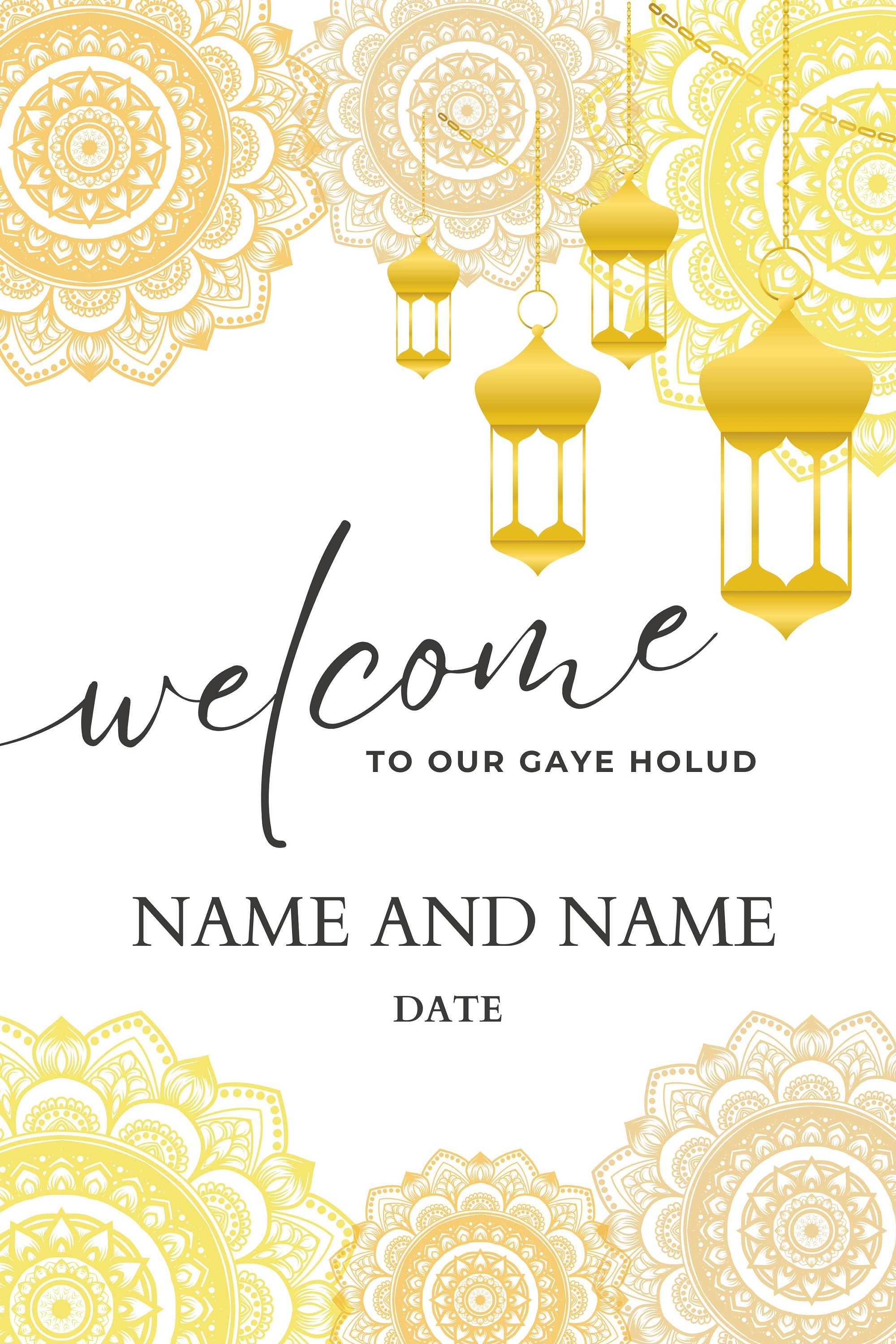 Gaye Holud Welcome Sign | Haldi Poster | Minimal Mandala Design ...