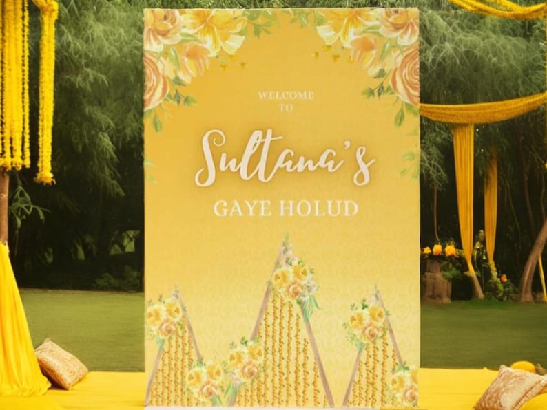 Triangle Arch Gaye Holud Welcome Sign | Haldi Turmeric Ceremony ...