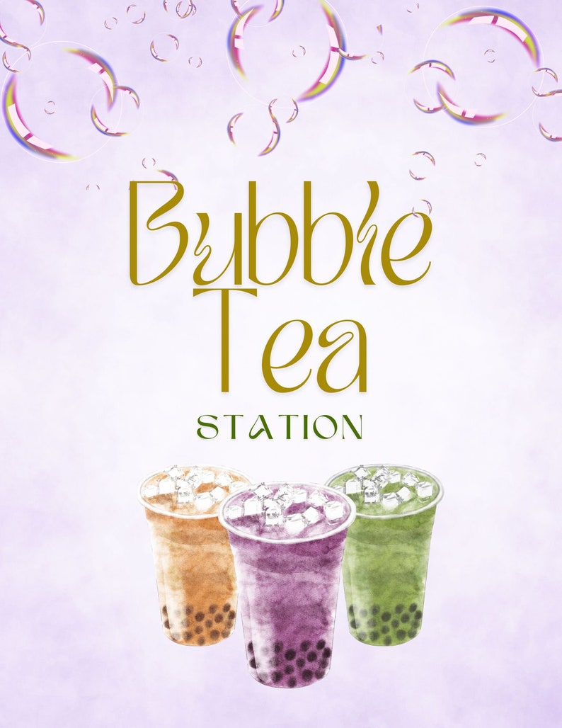 Bubble Tea Station Sign | Boba Bar Poster | Drink Beverage Sign ...