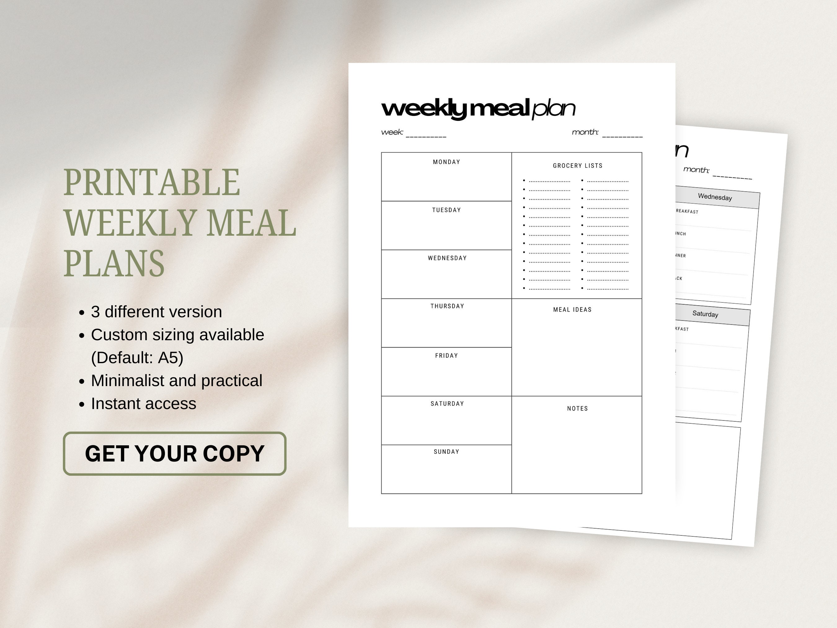 Weekly Meal Planner Printable PDF | Meal Planning, Grocery List ...