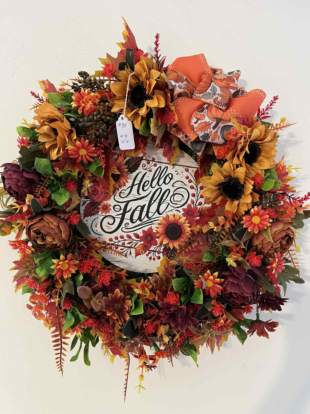 Hello Fall Wreath With Sunflowers, Orange Bow & Autumn Florals ...
