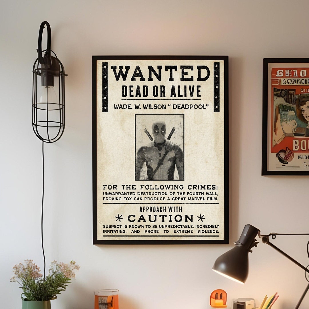 Deadpool Marvel Wanted Poster Vintage Film Prop Graphic Design Ryan ...