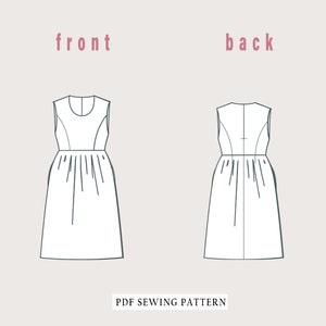 Midi Smock Linen Dress, Linen Midi Gathered Dress Sewing Pattern ...