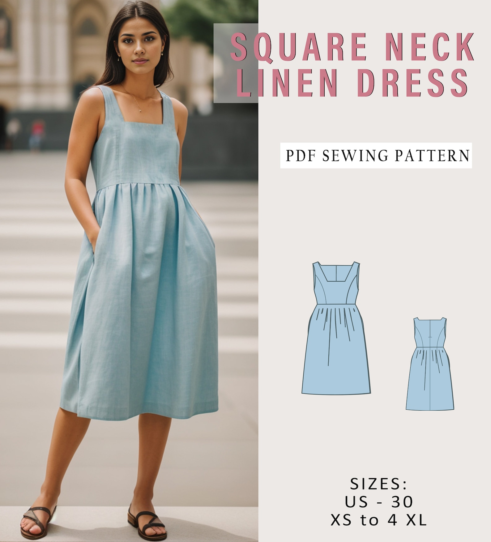 Mega Linen Dress Bundle 5 Sewing Patterns, Thin Strap Linen Dress, Midi ...