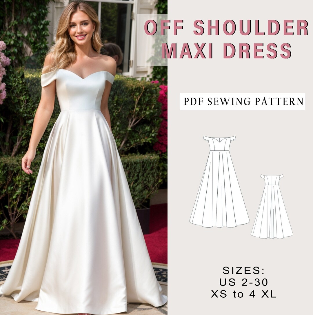 Off Shoulder Sweetheart Neck Dress Sewing Pattern, Prom Dress PDF ...