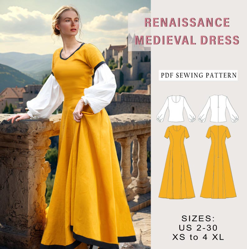 Renaissance Dress Sewing Pattern: Medieval, Elvish, Fairy Cosplay (A0 ...