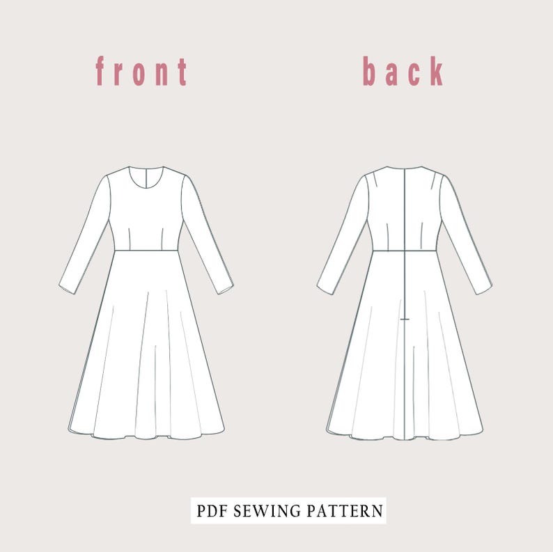 Long Sleeve Midi Dress Sewing Pattern (PDF) US XS-4XL - Etsy