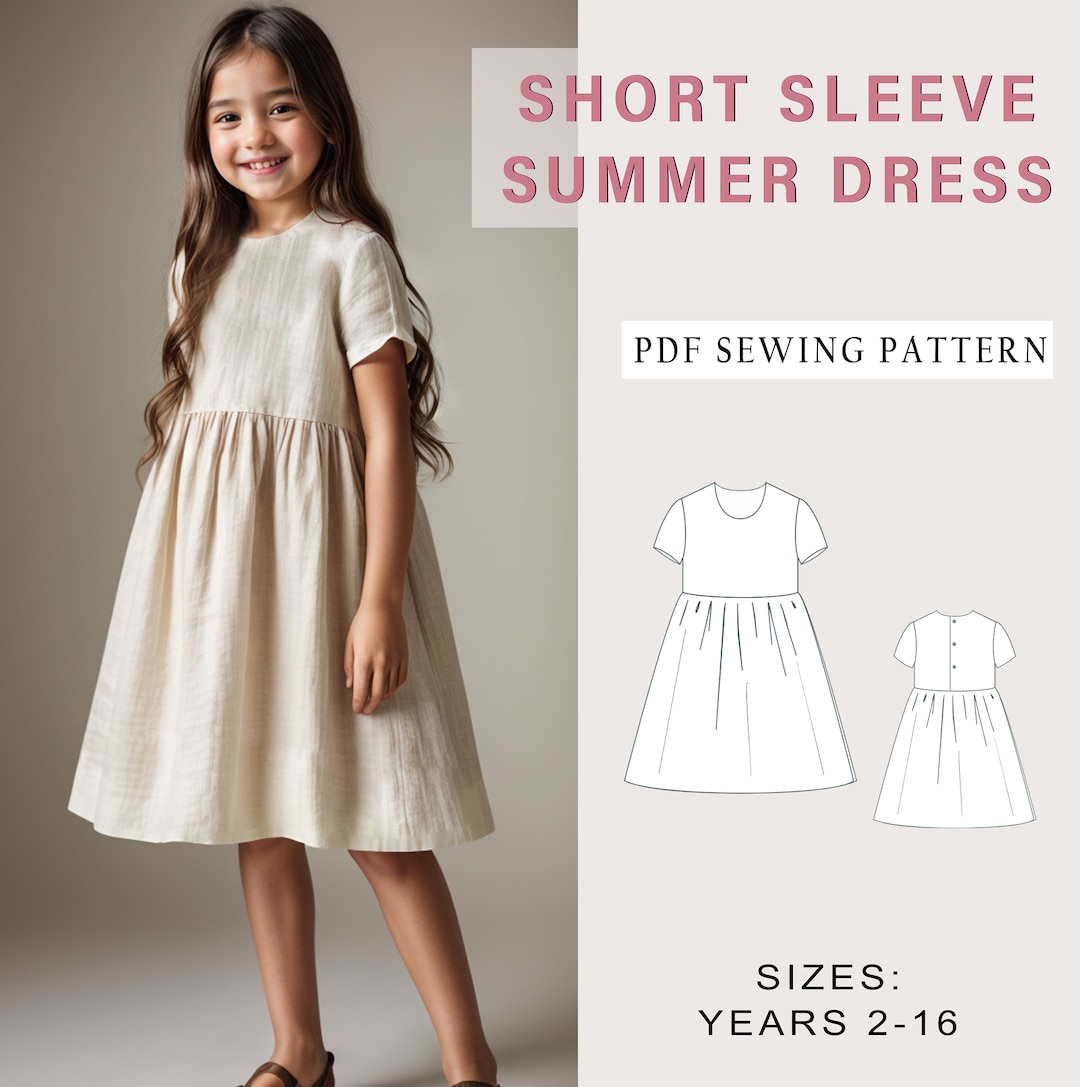 Kid's Short Sleeve Summer Dress Pattern, Girls Dress Sewing Pattern ...