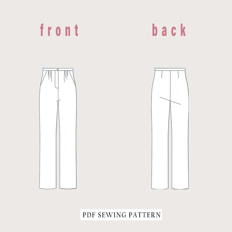 Two Pleats Straight Leg Pants Sewing Pattern: XS-4XL (digital Download ...