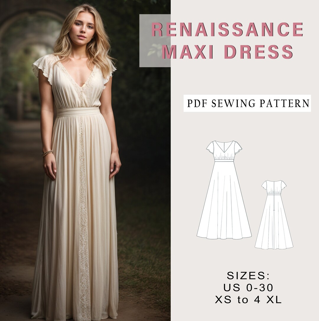 Renaissance Medieval Maxi Dress Sewing Pattern, Bridgerton Gown,fairy ...