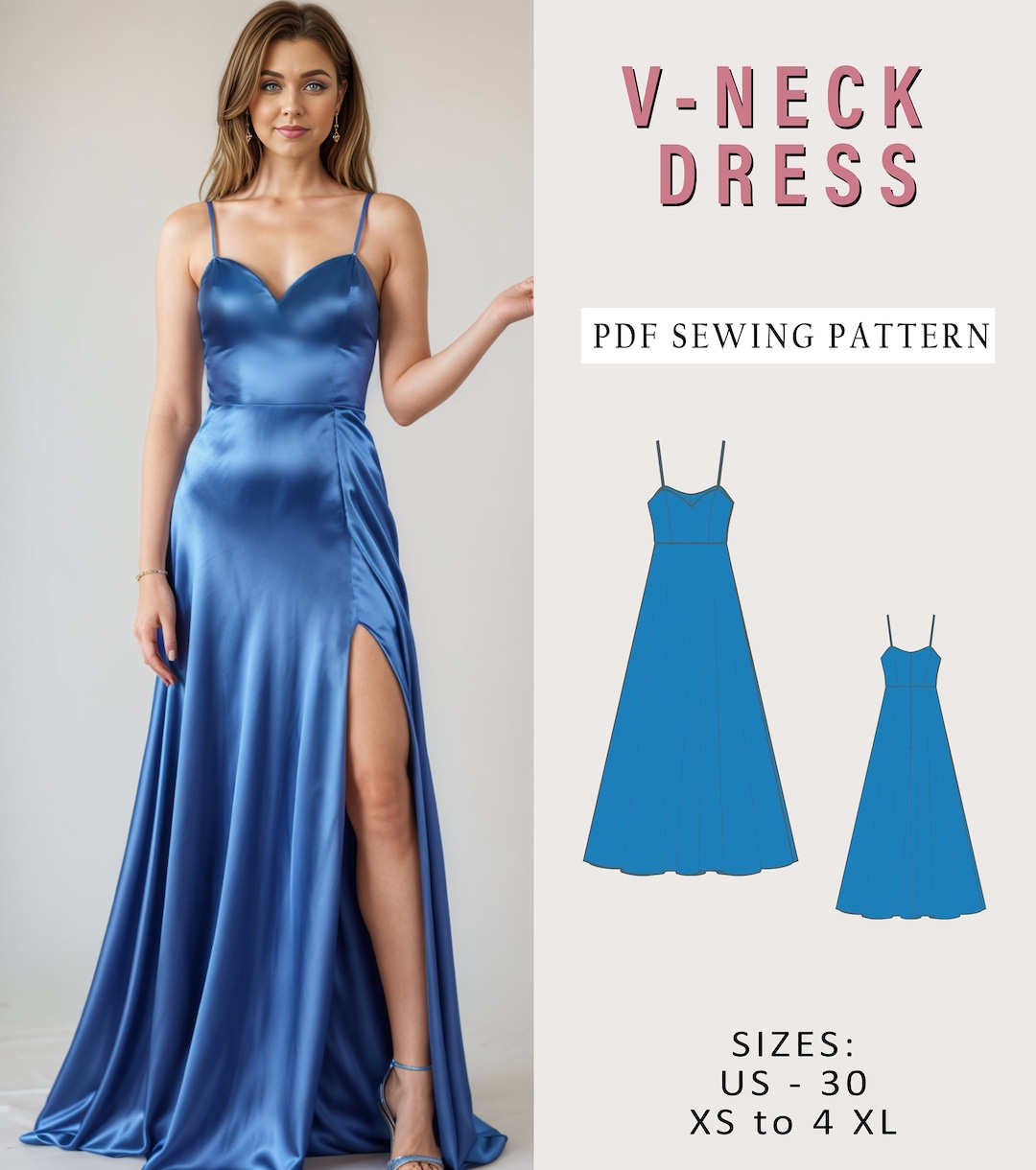 V-neck Sewing Dress Pattern, Easy Sewing PDF Pattern,us 2-30 Plus Size ...