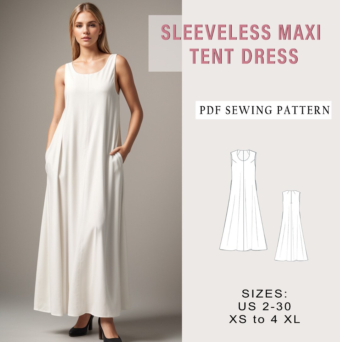Sleeveless Maxi Tent Dress, Loose Summer Dress Sewing Pattern, Easy ...