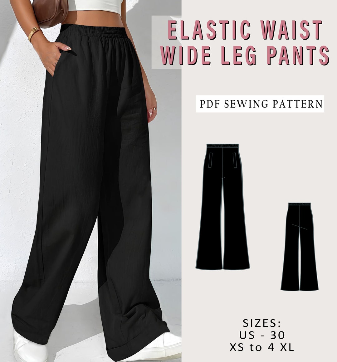 Elastic Waist Pants, PDF Sewing Pants,, Women Sewing Pattern, Easy Sew ...