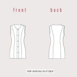 Button Down Mini Dress Sewing Pattern, Button Front Dress, Babydoll ...