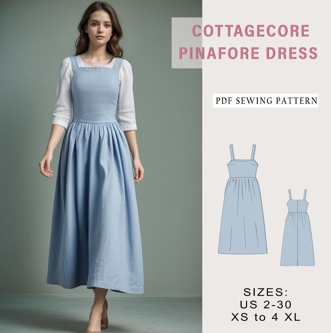 Cottagecore Pinafore Dress Sewing Pattern, Overall Dress, Cottagecore ...