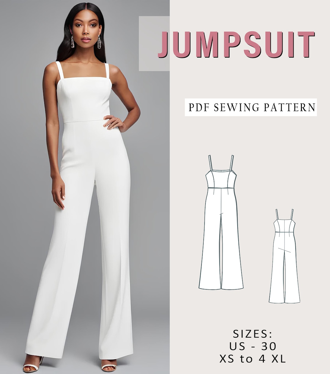 Wide Leg Jumpsuit, Palazzo Full Jumpsuit Sewing Pattern, PDF Sewing ...