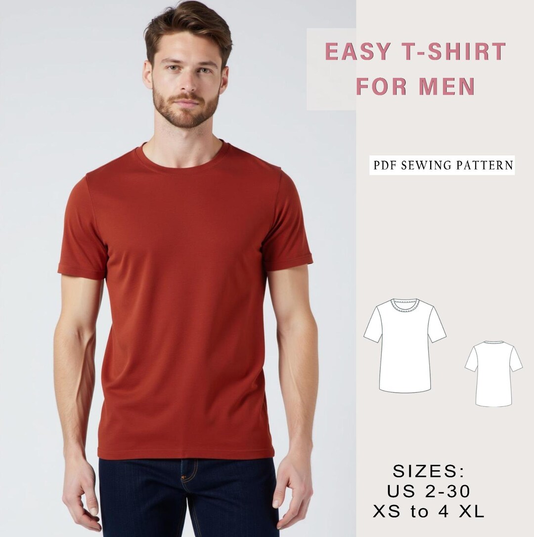 Basic Men's T-shirt Sewing Pattern, T-shirt Pattern for Men, T-shirt ...