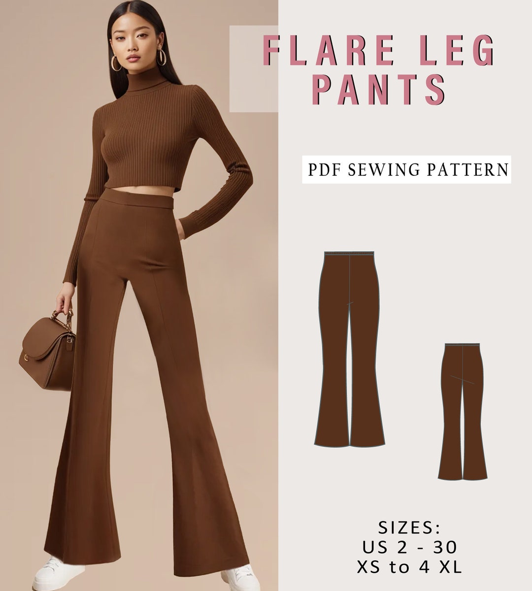 Flare Leg Pants Pattern, Wide Leg Pants Pattern, Comfy Pants Sewing ...