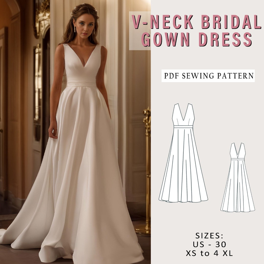Bridal Gown Sewing Pattern, V-neck Bridal Gown, Cocktail Dress Pattern ...