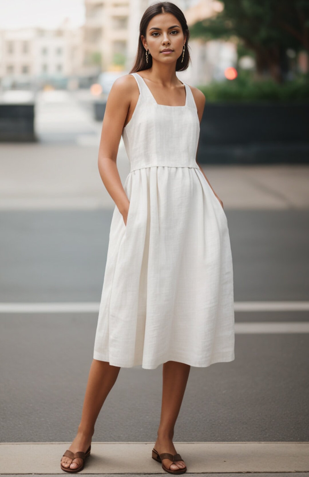 Square Neck Linen Dress, Pocketed Linen Dress Pattern, Summer Linen ...