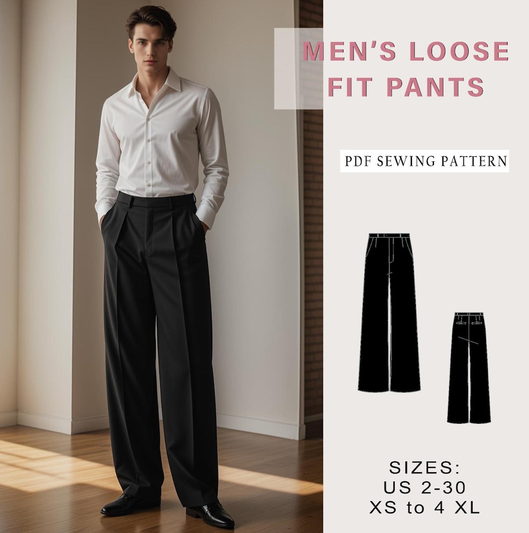 Men's Wide Leg Pants Sewing Pattern: Loose Fit Trousers (PDF Pattern ...