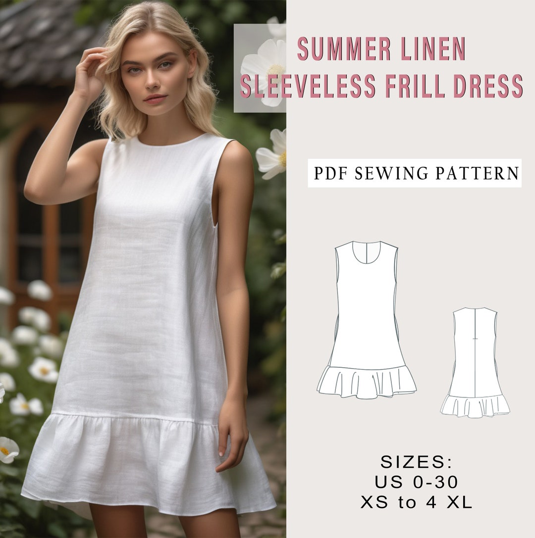 Summer Linen Sleeveless Frill Dress Sewing Pattern, Sleeveless Dress ...