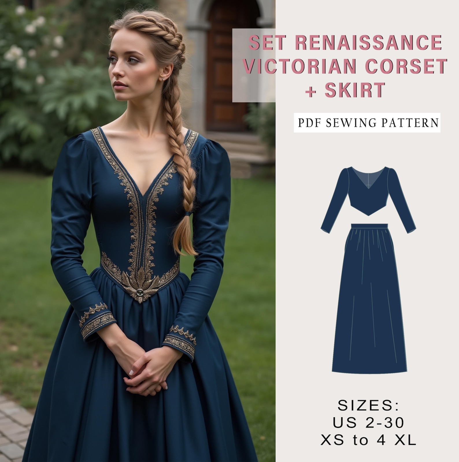 Renaissance Dress Sewing Pattern: Victorian Corset & Skirt (digital ...