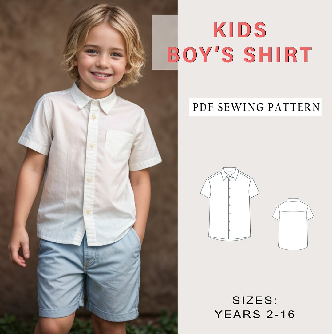 Boy's Shirt Sewing Pattern for Kids, Kids Pattern, Boy's Shirt Pattern ...