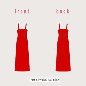 Notched Neck Dress Sewing Pattern, Square Neck Maxi Dress, Prom Dress ...