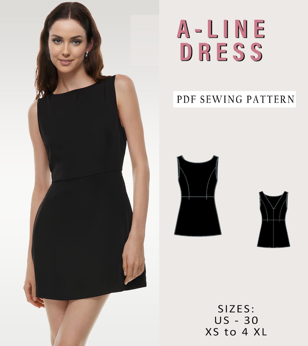 Boat Neck Bodice A-line Mini Dress Sewing Pattern, A-line Dress Pattern ...