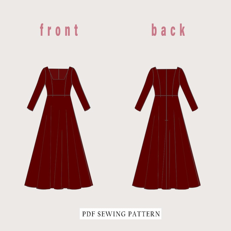 Velvet Square Neck Maxi Dress Sewing Pattern (US 2-30 / XS-4XL ...