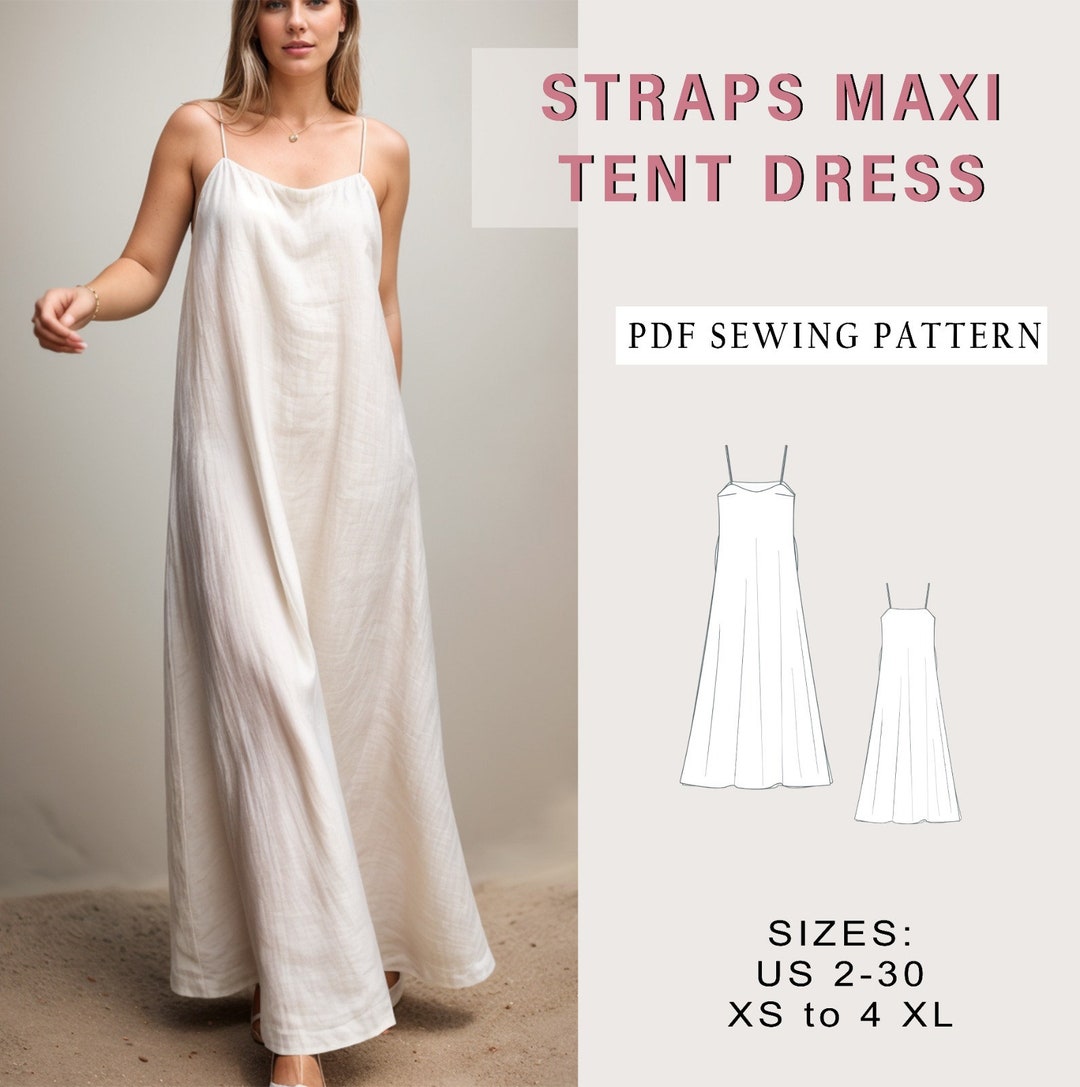 Straps Maxi Tent Dress, Loose Summer Dress Sewing Pattern, Easy Dress ...