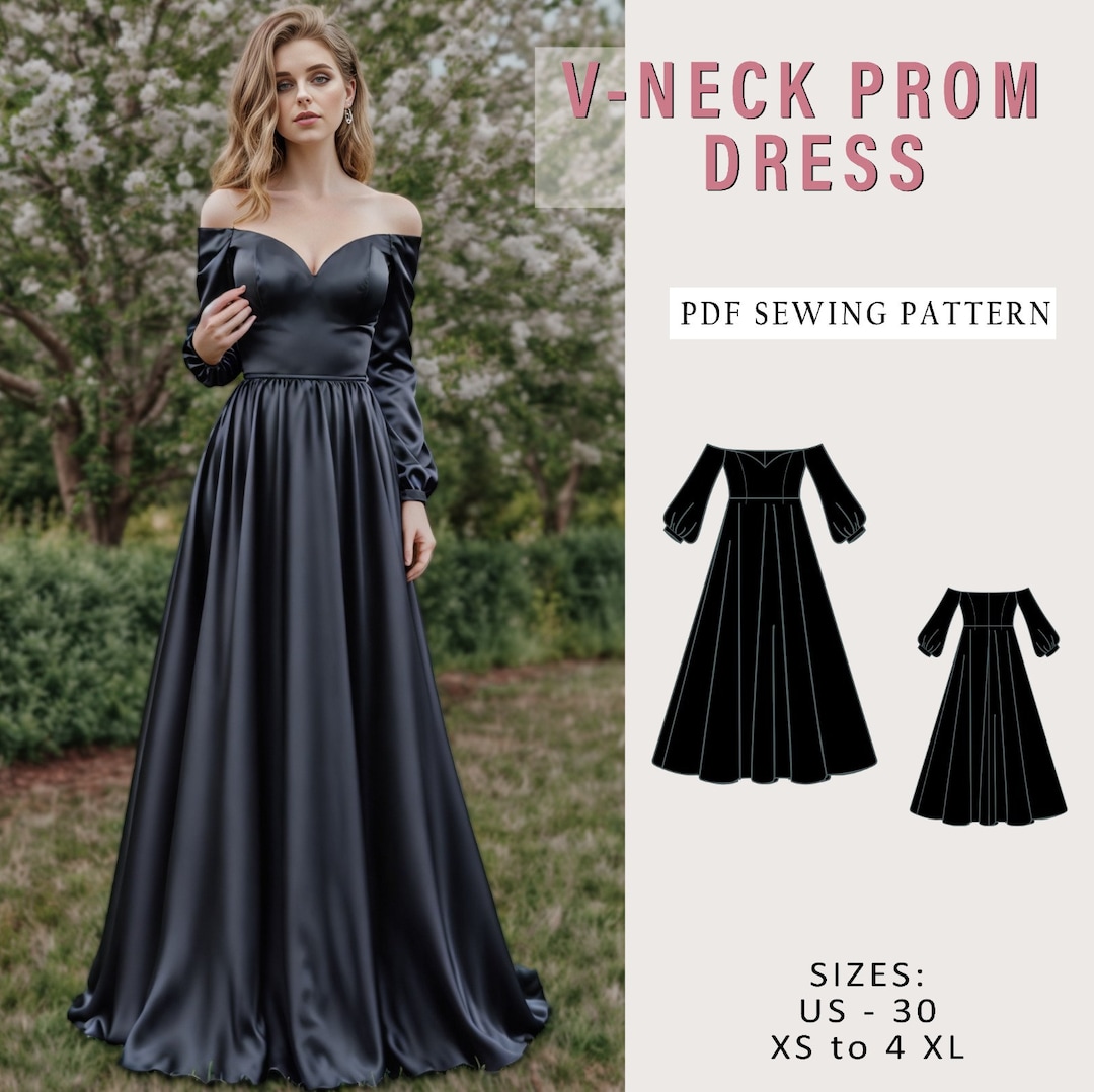 V-neck Prom Dress, Renaissance Medieval Cosplay Dress Pattern, Regency ...