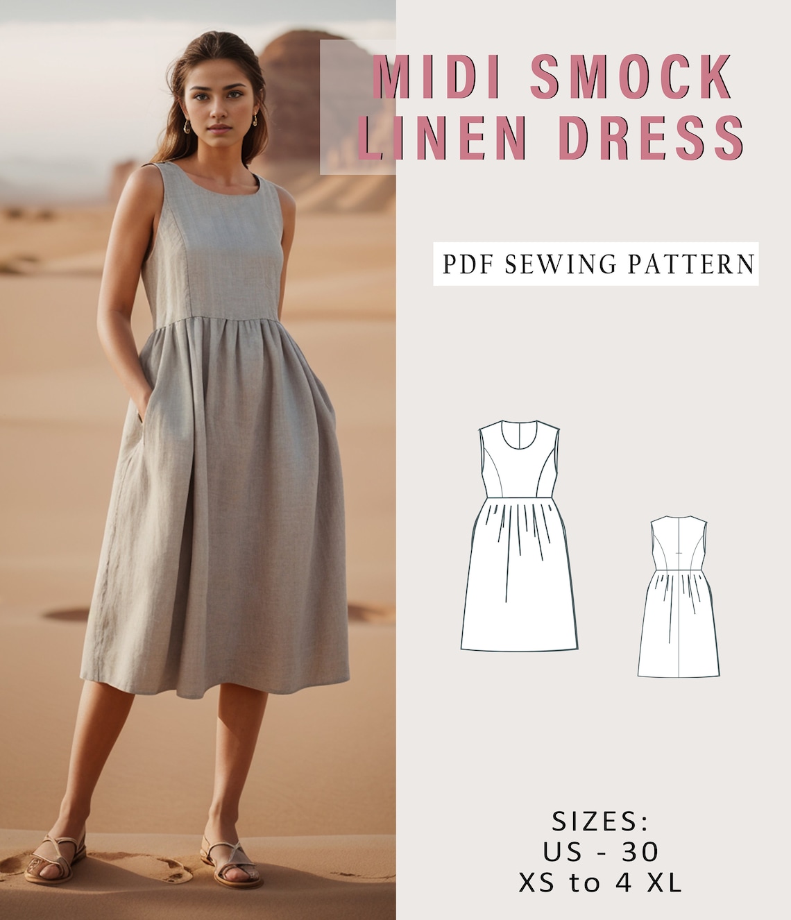 Mega Linen Dress Bundle 5 Sewing Patterns, Thin Strap Linen Dress, Midi ...