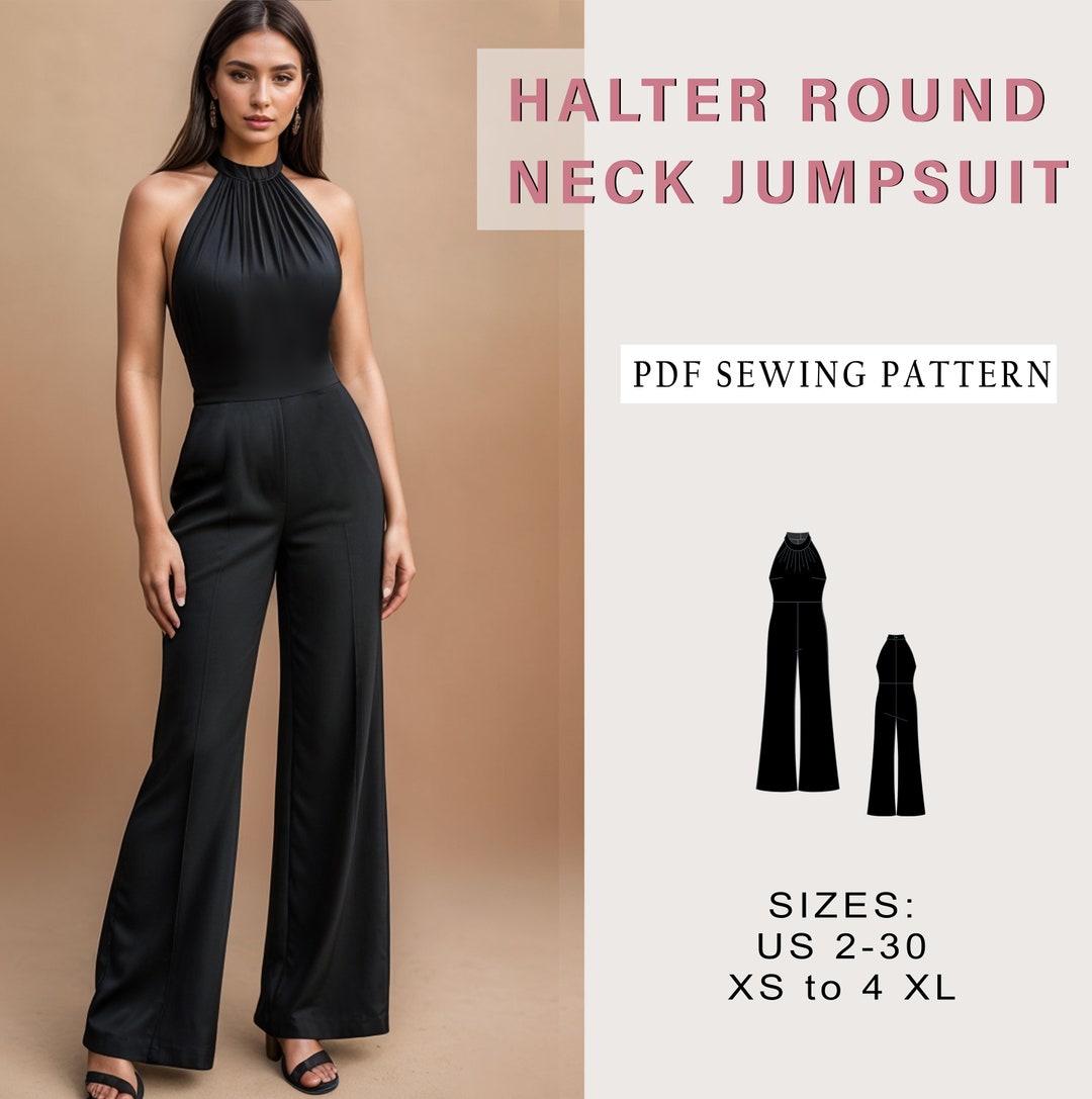 Halter Round Neck Jumpsuit Sewing Pattern, Palazzo Jumpsuit, Summer ...