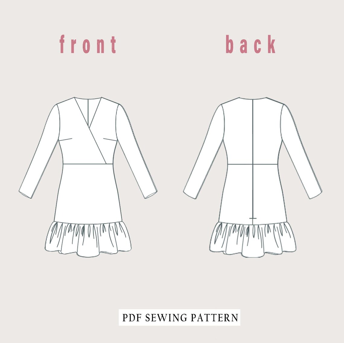 Long Sleeve Mini Dress Sewing Pattern, Easy Dress Pattern, Evening ...