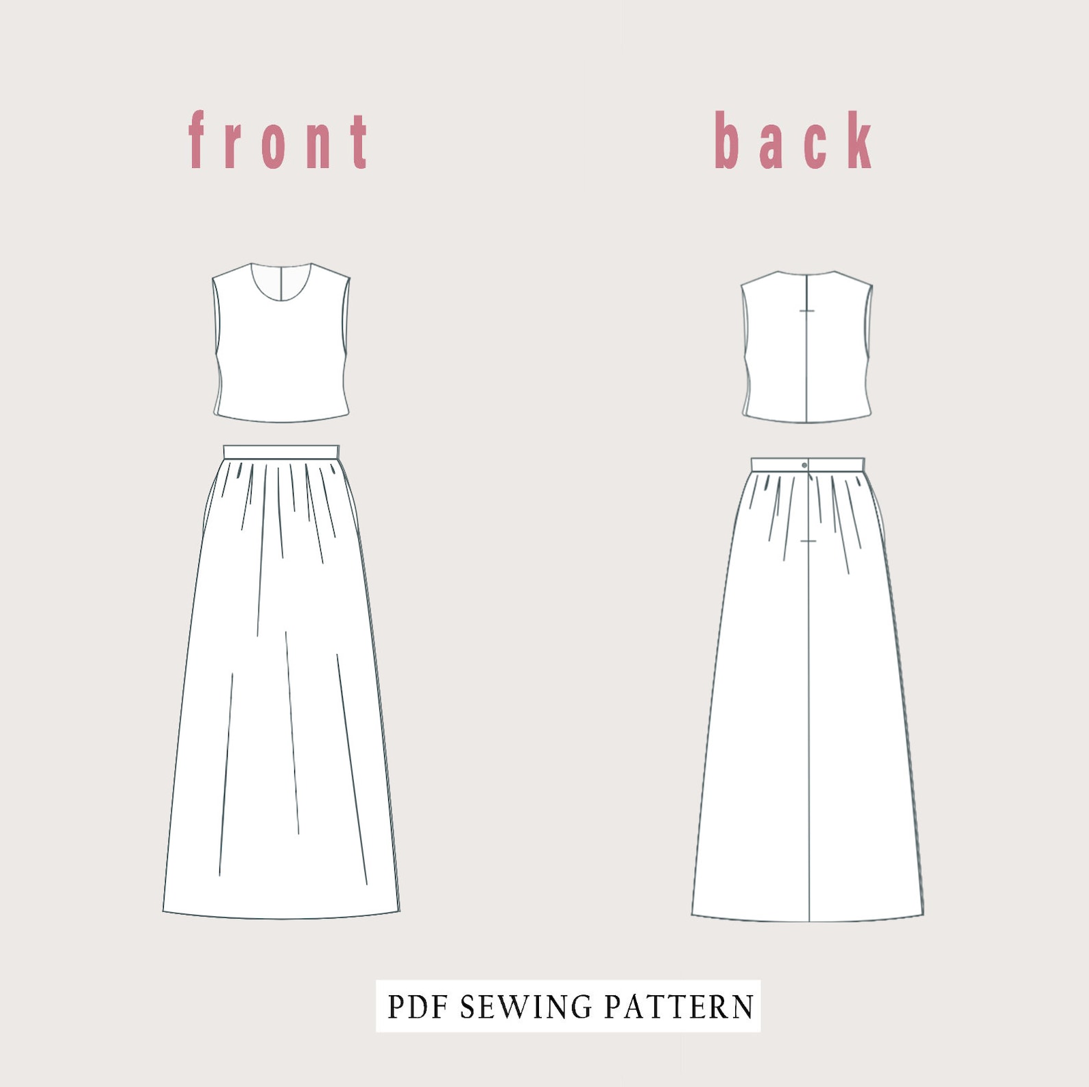 Set Linen Top and Maxi Skirt Sewing Pattern, Linen Gathered Maxi Skirt ...
