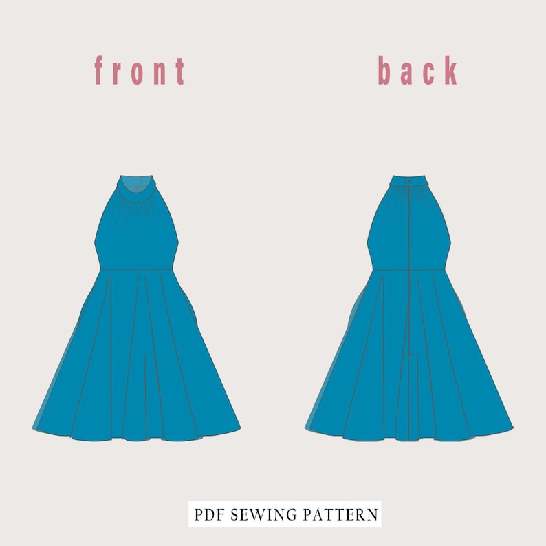 Halter Round Neck Midi Dress Sewing Pattern (XS-4XL) (PDF Pattern) - Etsy