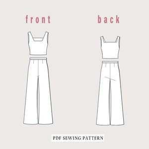 Set Crop Top and Palazzo Pants Pattern, Wide Leg Pants, Trendy Pants ...