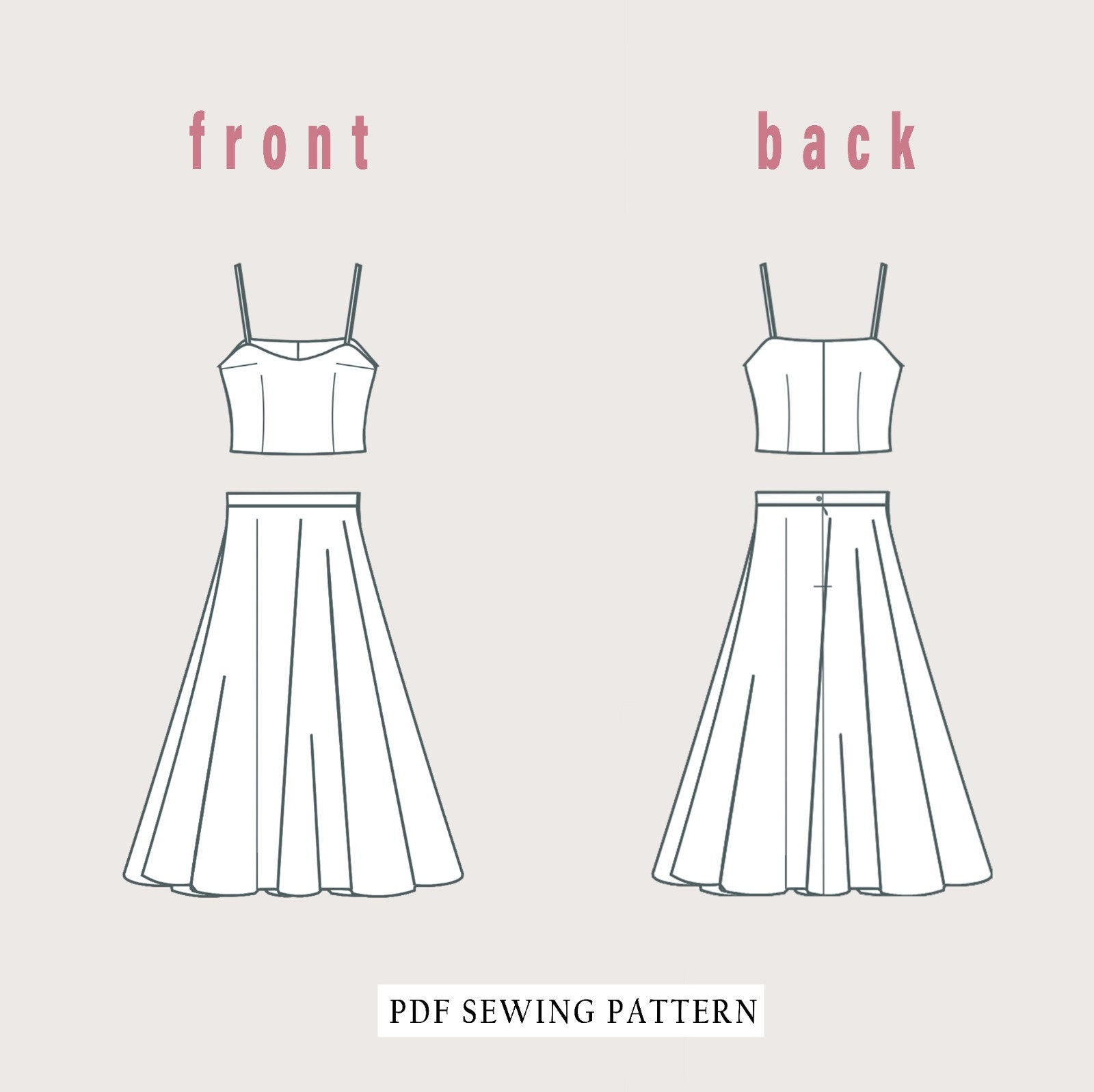 Set Top and Midi Skirt, Cottagecore Vintage Skirt Pattern, Bundle PDF ...