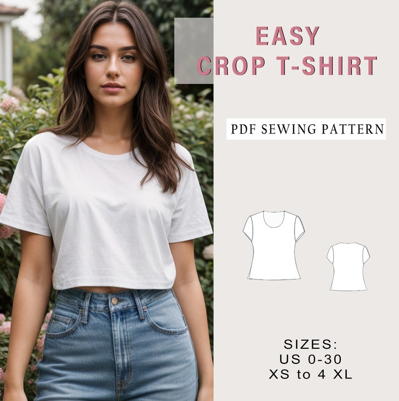 Easy Crop T-shirt Sewing Pattern, Short Sleeve Crop Top, Basic Crop Top ...