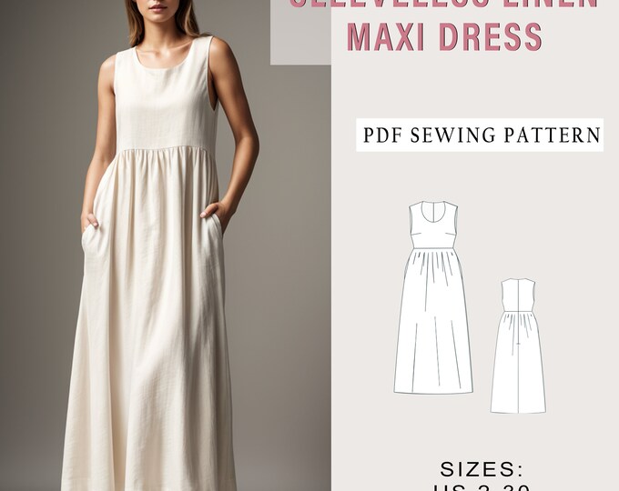 Short Sleeve Linen Maxi Dress, Linen Gathered Summer Dress Sewing ...